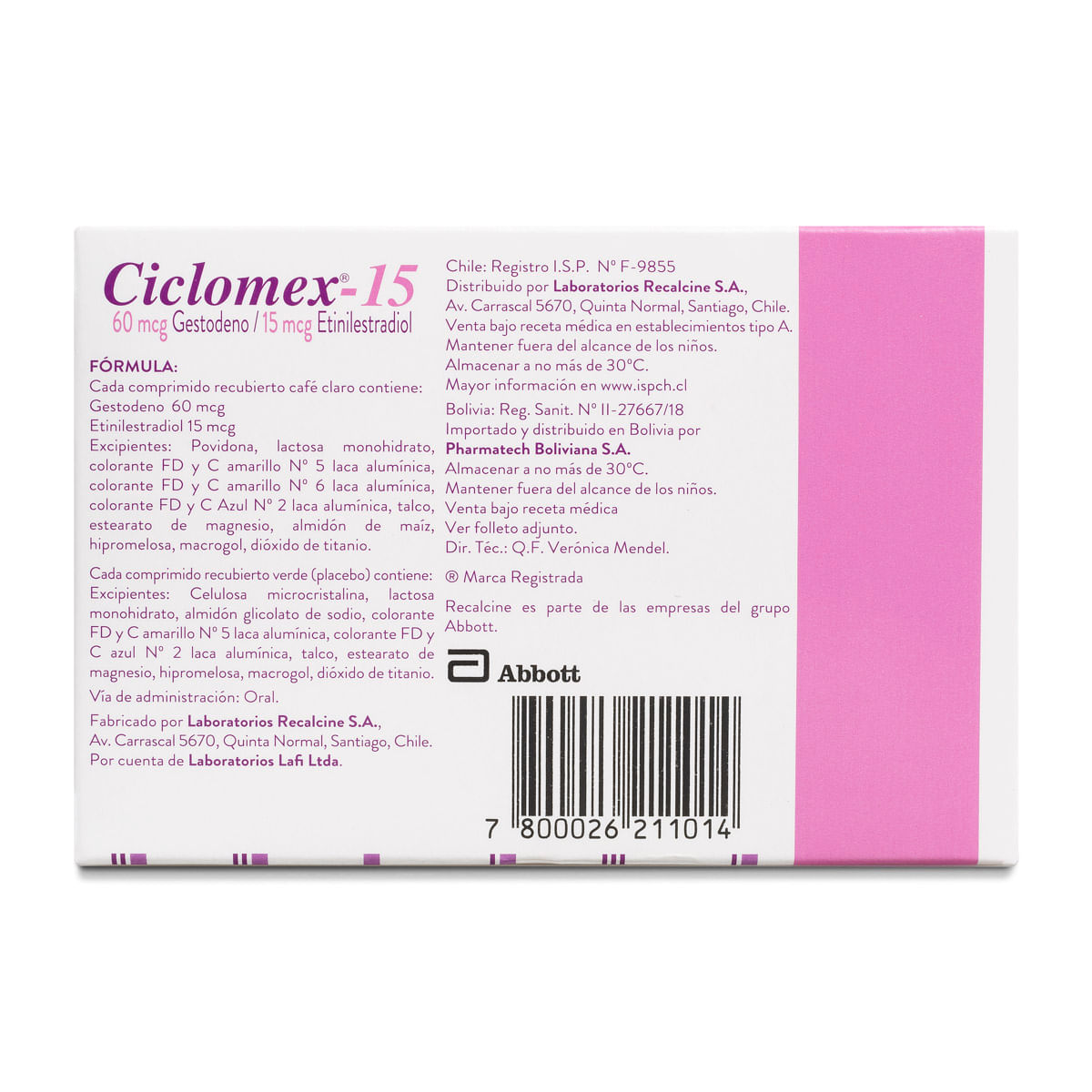 Ciclomex 15 gestodeno 60 mcg etinilestradiol 15 mcg 28 comprimidos ...