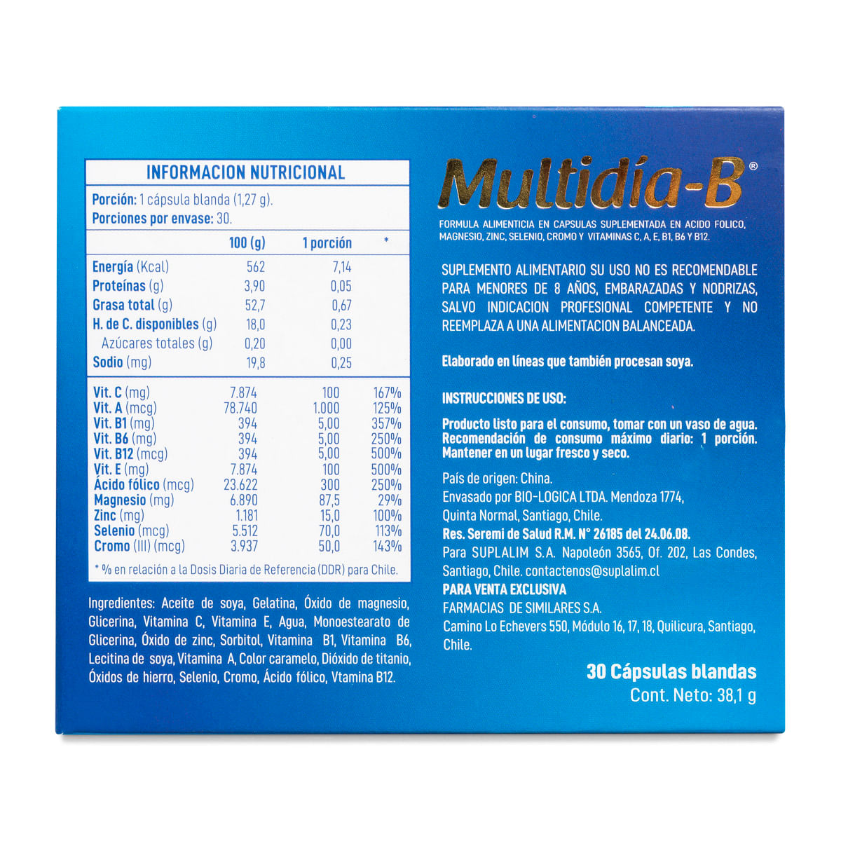 Multidia B Sin Azúcar x30 Capsulas - Farmacias del Dr. Simi