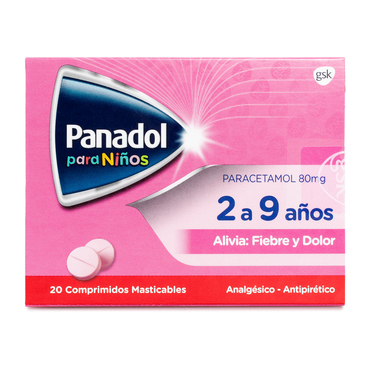 Panadol para niños paracetamol 80 mg 20 comprimidos masticables ...