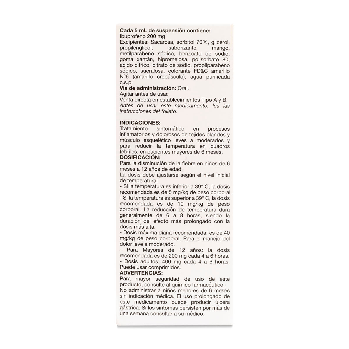 Ibuprofeno 200 mg/5 mL suspensión oral 100 mL - Farmacias del Dr. Simi